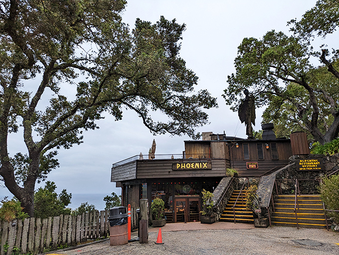 Nepenthe's rustic wooden structure emerges from the Big Sur landscape like something from a fairy tale. The views are just as magical.