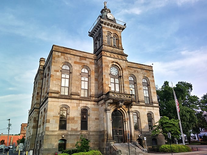 The charming gazebo in Lisbon's town square provides a gathering place for community events surrounded by well-preserved historic buildings.