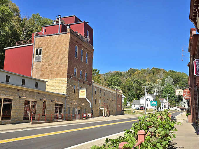 The historic Potosi Brewery stands as a testament to the town's brewing heritage along the Mississippi River.