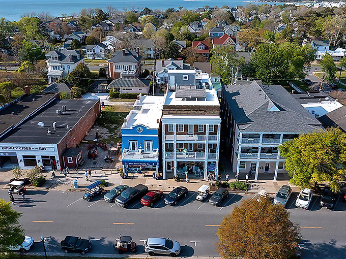 Downtown Cape Charles from above reveals the perfect small-town layout&mdash;where everything you need is within walking distance and nothing you don't is allowed in.