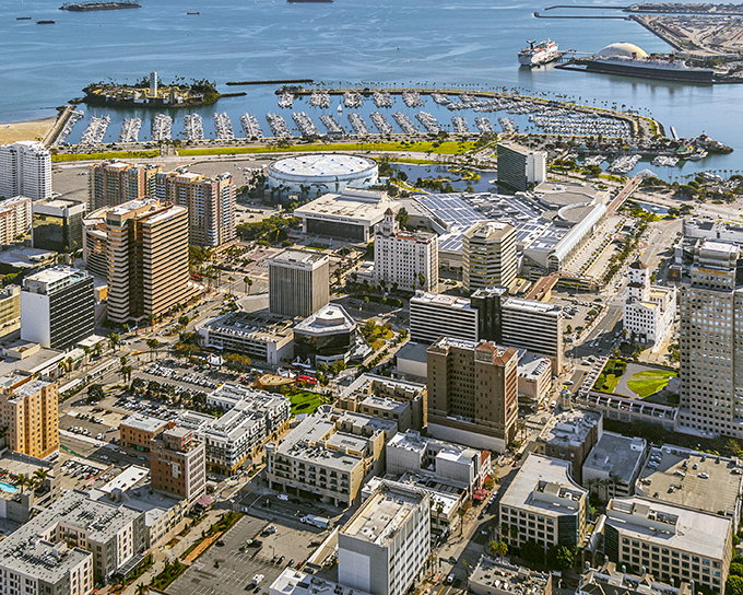 From above, Long Beach reveals its perfect balance of urban grid and maritime charm&mdash;a treasure map for antique hunters with an aerial advantage.