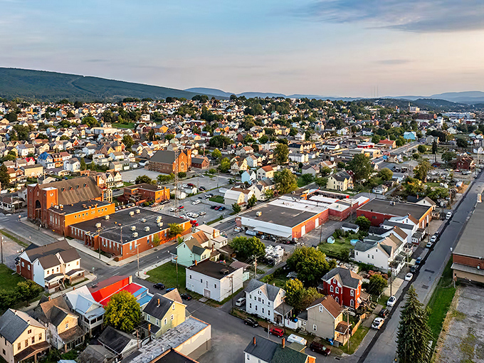 From above, Altoona reveals itself as a patchwork of neighborhoods, churches, and green spaces cradled by the Allegheny Mountains. Like a small-town snow globe without the snow or the glass.