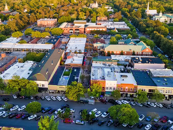 From above, downtown Aiken reveals its perfect blend of historic charm and modern convenience&mdash;like a well-designed charcuterie board of urban planning.