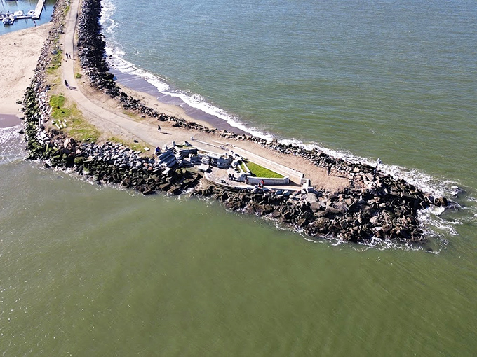 From above, the Wave Organ resembles a question mark at the edge of the bay&mdash;appropriately philosophical for an installation that makes us wonder.