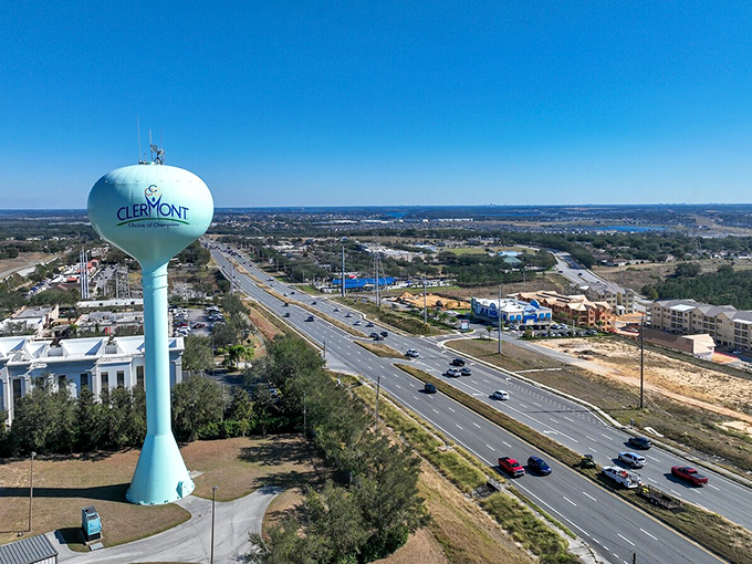 Clermont's iconic blue water tower stands sentinel over rolling hills and highways. A small town with big views that won't drain your retirement fund.