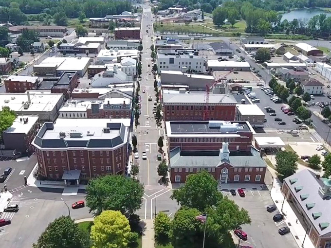 From above, Mount Vernon reveals its perfect small-town geometry&mdash;a walkable grid centered around the square, like a community-sized living room where everyone's welcome.