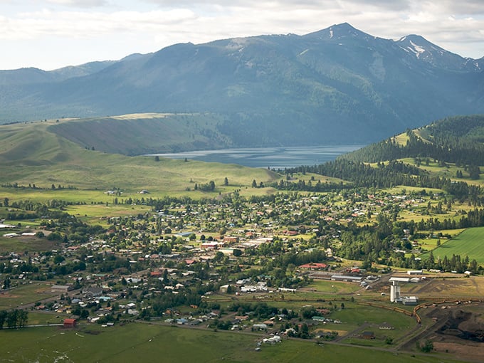 Joseph from above reveals its perfect nestling between mountains and lake – a town that somehow looks exactly how you'd imagine a mountain paradise should.