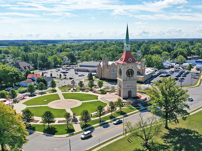 Bird's eye view of tranquility central. Berne's clock tower and church spire anchor a community where the pace of life remains refreshingly human.