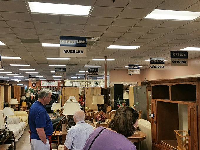 The furniture section: where shoppers contemplate whether that perfect coffee table will fit in both their living room and their sedan.