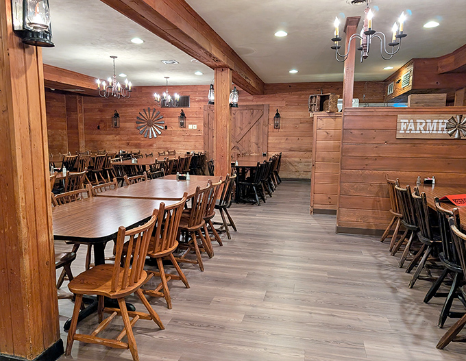 This private dining area with its barn-inspired sliding doors and "FARM" sign whispers of special occasions celebrated over platters of smoked goodness.