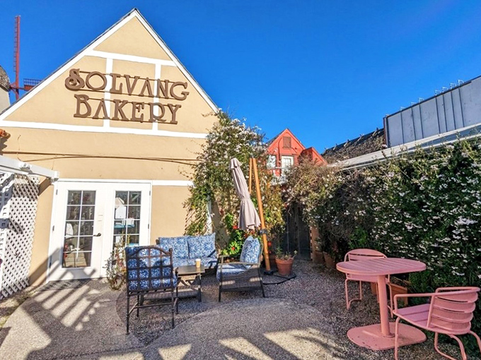A peaceful patio where pastries taste even better under the warm California sun.