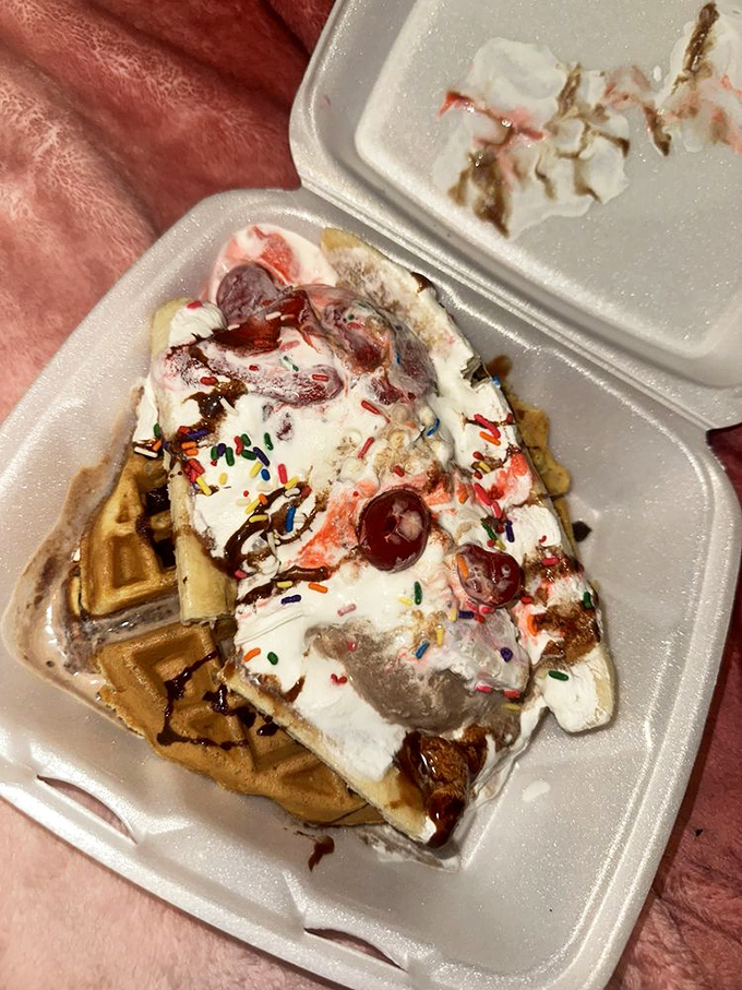 Not all heroes wear capes&mdash;some come in waffle form topped with ice cream, whipped cream, and sprinkles. Dessert nirvana in a takeout container.