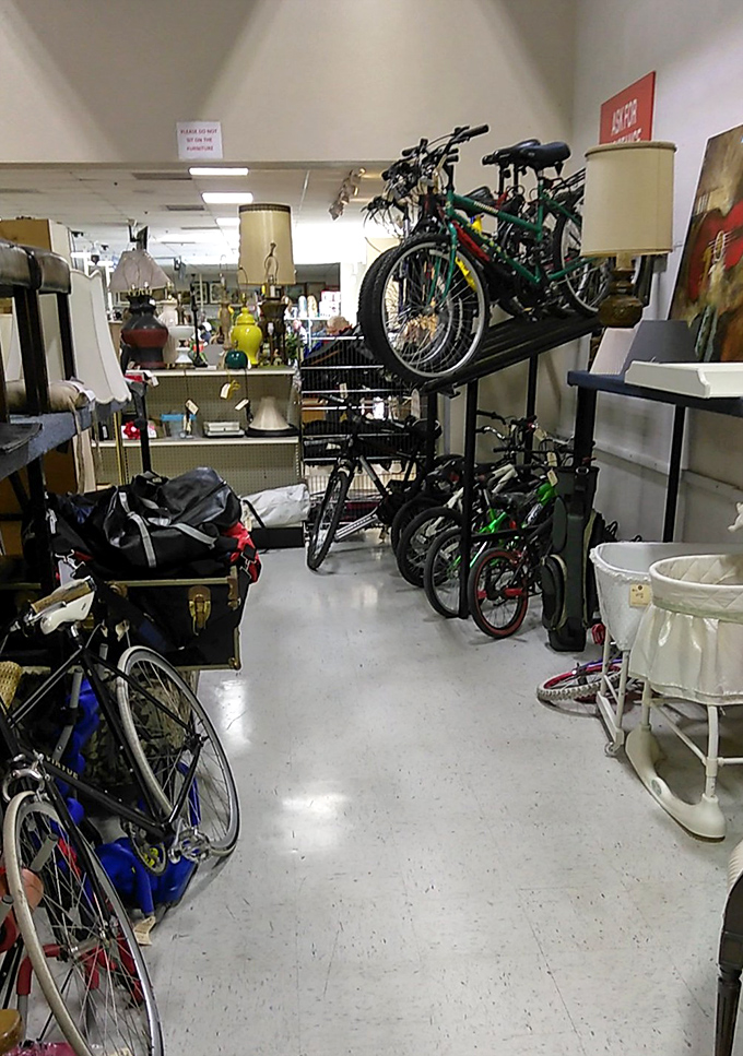 The bicycle corner&mdash;where two-wheeled freedom machines of all sizes stand ready for new adventures at a fraction of retail cost.