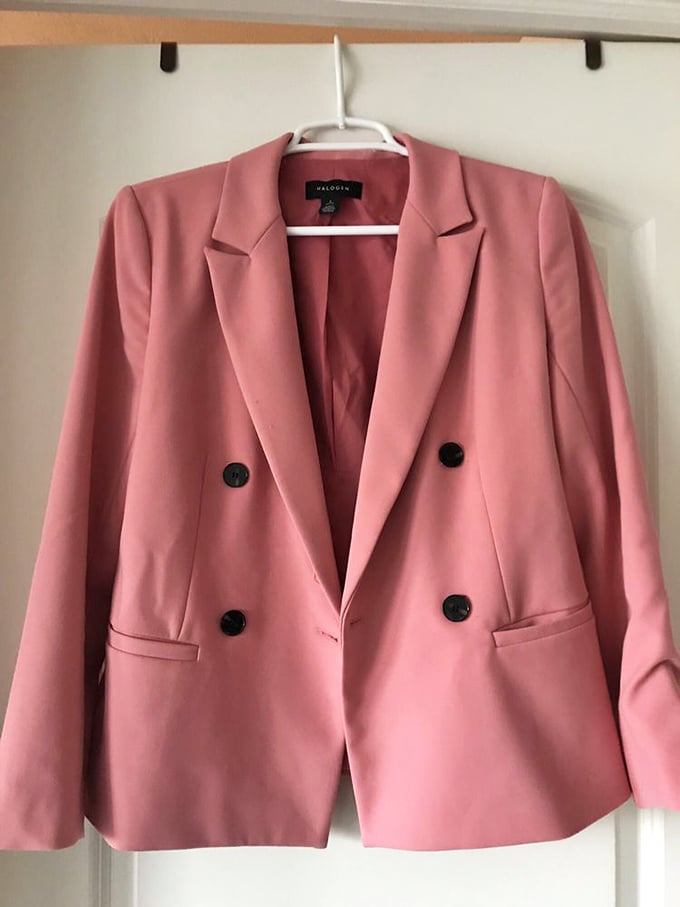 A Halston blazer in that perfect shade of blush&mdash;proof that secondhand doesn't mean second-best, just second chance at first-class style.