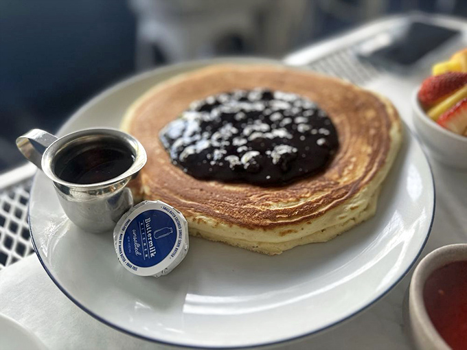 This isn't just a pancake&mdash;it's a canvas where blueberry meets maple in a breakfast masterpiece that makes you question why we don't eat breakfast for every meal.