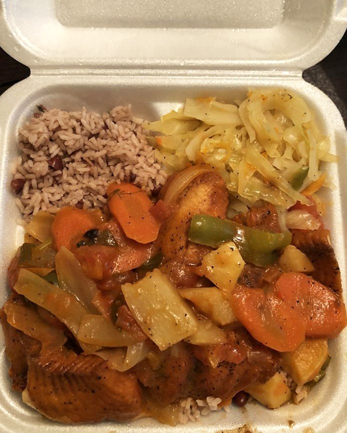 Brown stew fish swimming in a sea of vegetables and sauce&mdash;proof that seafood and comfort food aren't mutually exclusive concepts.