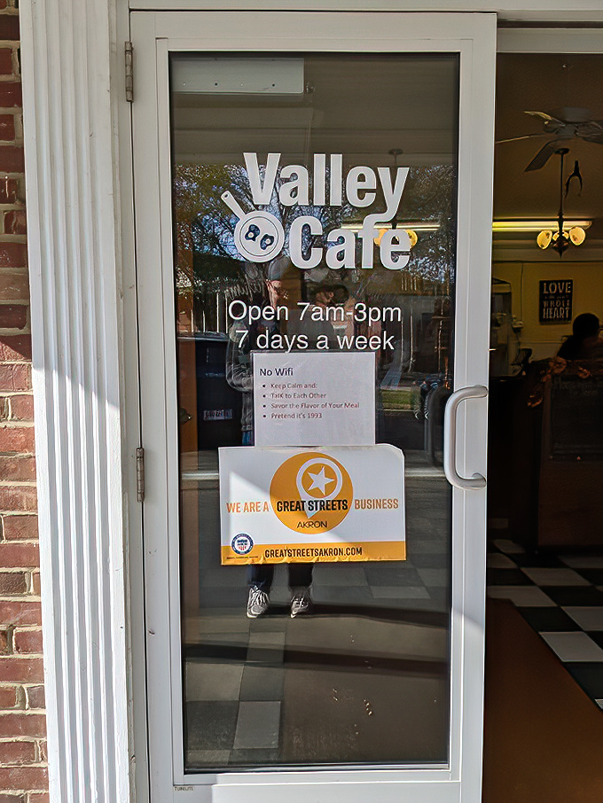 "No WiFi" proclaims the door sign&mdash;a gentle reminder that some connections matter more than the digital kind, especially over breakfast.