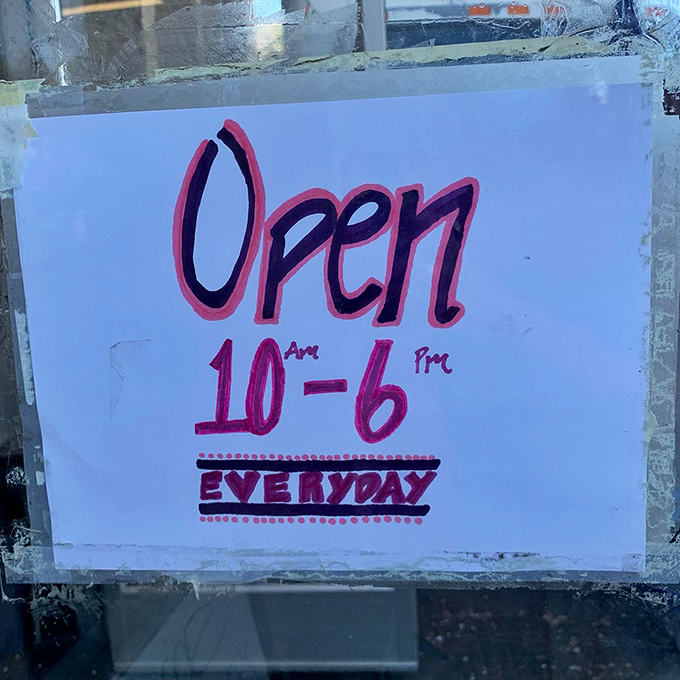 "Open 10-6 EVERYDAY" promises the hand-lettered sign&mdash;eight hours daily to discover that perfect something you never knew you needed until you saw it