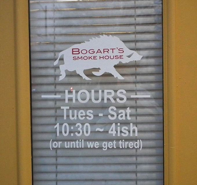"Open until 4ish (or until we get tired)"&mdash;the most honest business hours ever posted, and proof that great barbecue follows no clock but its own.