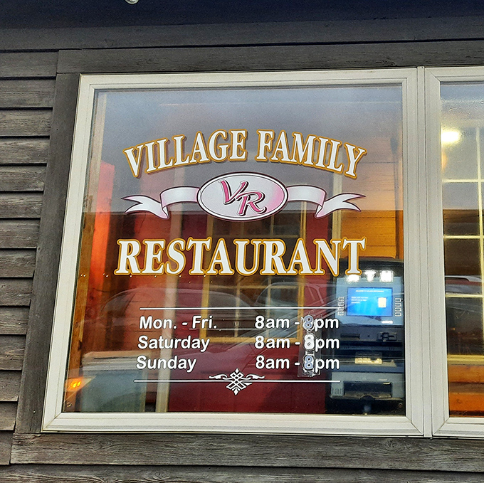 Business hours posted with Midwestern practicality&mdash;open daily from 8am to 8pm because good food shouldn't keep unreasonable hours.