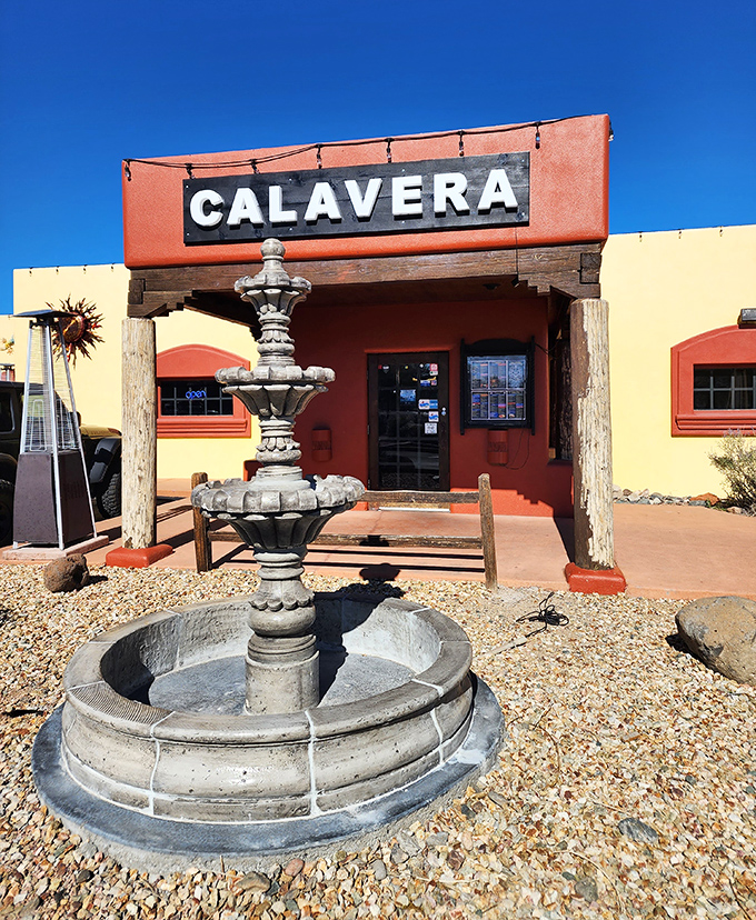 Calavera's welcoming fountain seems to say, "Come for the Mexican food, stay because you're too full to move after those enchiladas."