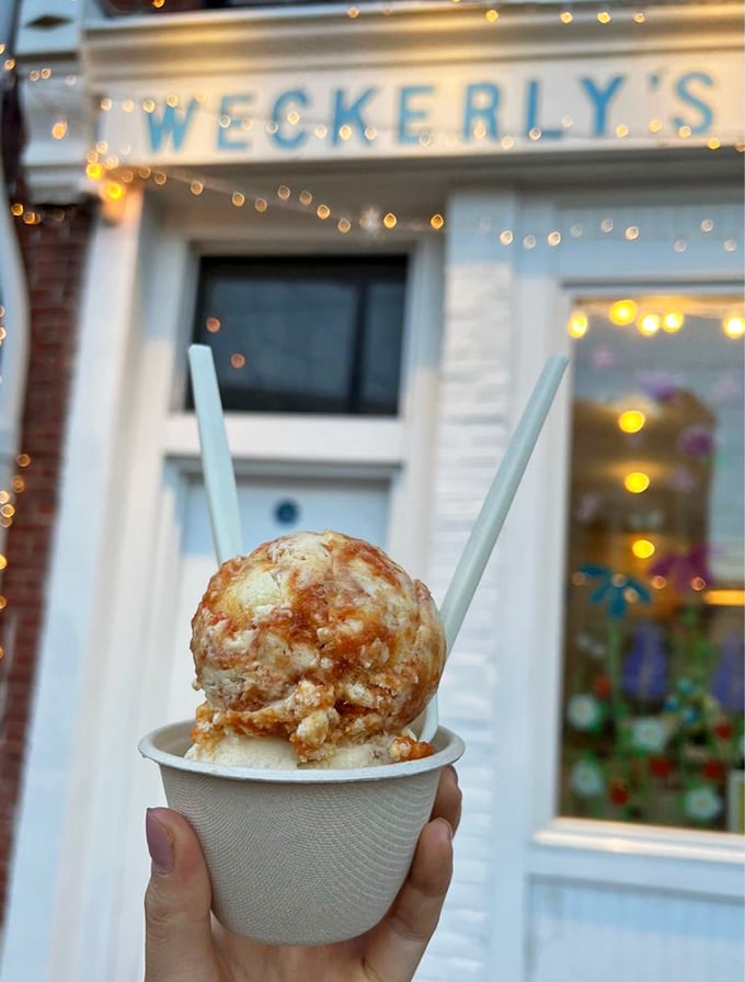 Twilight at Weckerly's, where fairy lights and frozen delights transform an ordinary evening into something magical.