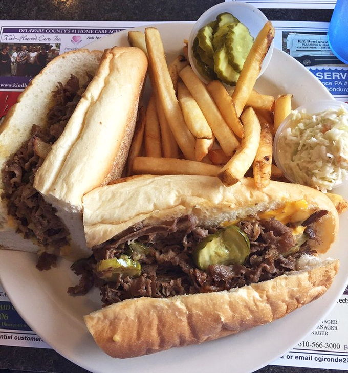 The Philly-area cheesesteak in its natural habitat&mdash;tender meat, melty cheese, and just enough pickle to cut through all that glorious richness.