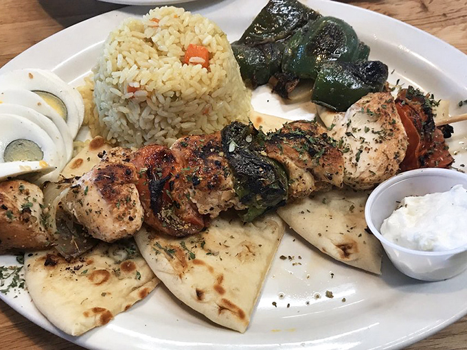 Chicken souvlaki that transports you straight to the Mediterranean&mdash;tender, herb-kissed meat skewered alongside vegetables that actually taste like vegetables.