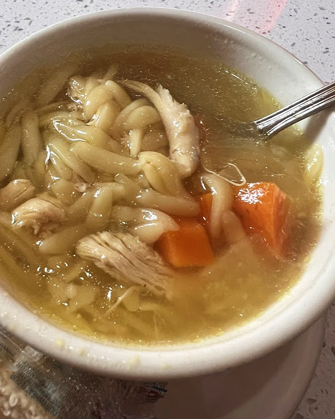 Chicken soup: the universal language of comfort. This steaming bowl of orzo and tender meat is penicillin for whatever ails your soul.