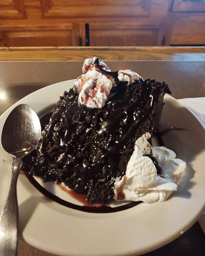 Chocolate cake so decadent it should come with a warning label. The whipped cream is just there to make you feel virtuous.
