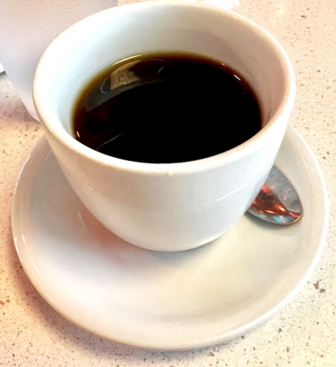 Simple, honest coffee in a sturdy white mug&mdash;no fancy latte art needed when the coffee itself is this good.