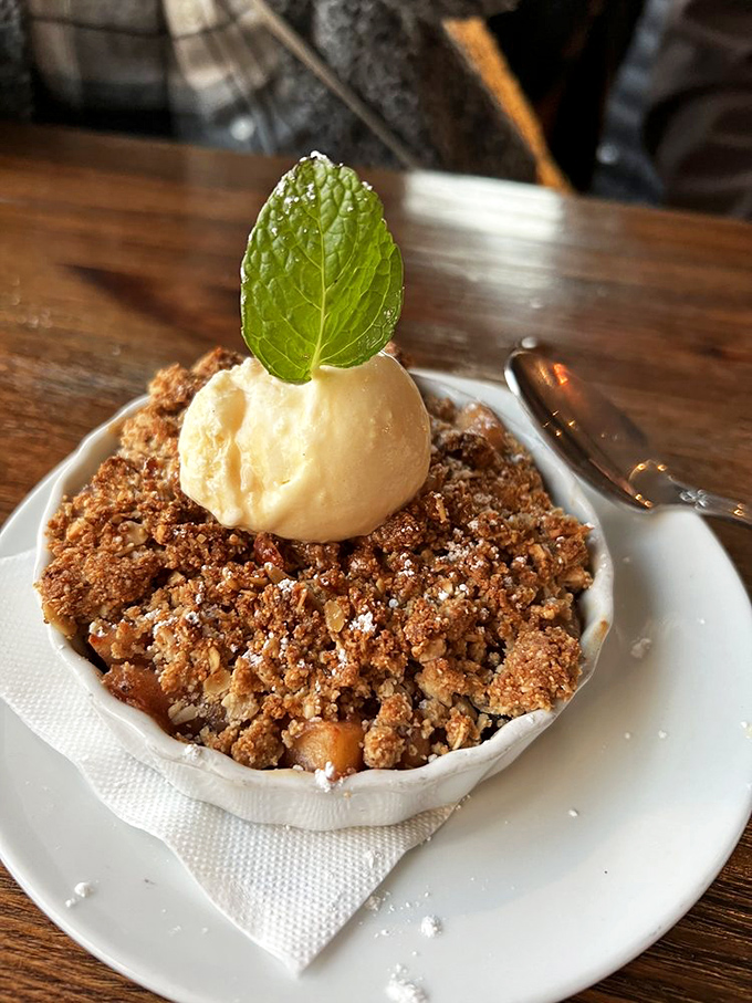 Not just any dessert, but a crumble that makes you wonder why you ever saved room for anything else.