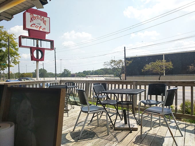 The outdoor deck offers fresh air with your fresh coffee&mdash;perfect for people-watching or contemplating why you ordered that second helping of biscuits and gravy.