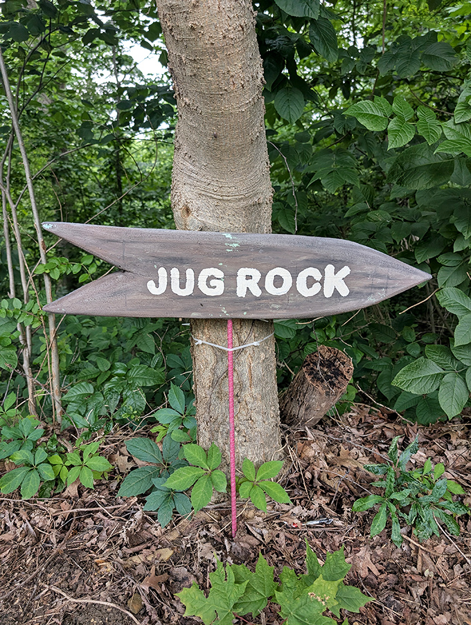 "This way to geological wonder!" A humble wooden sign points the way, proving sometimes the most extraordinary destinations have the most ordinary directions.
