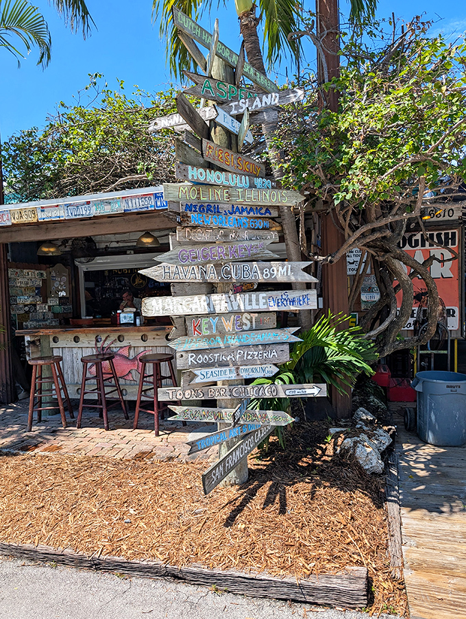 This isn't just directional signage &ndash; it's a wooden representation of the Hogfish philosophy: all roads lead to good food and good times.