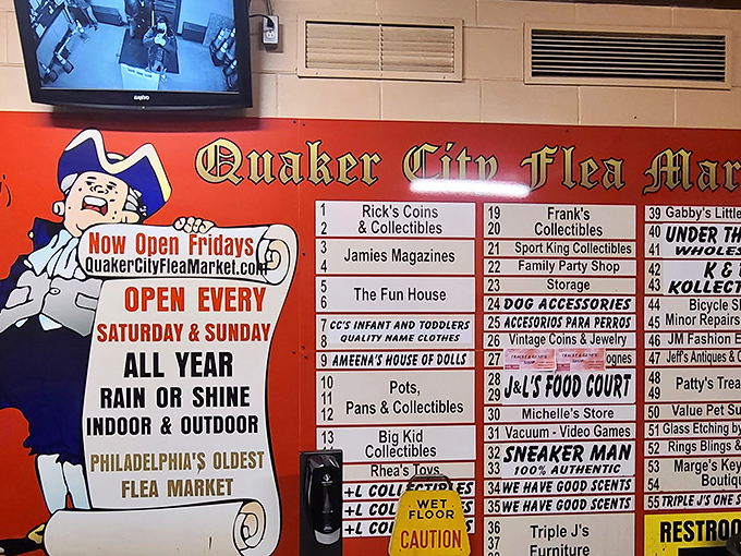 The directory board reveals the organized chaos within &ndash; a roadmap to adventure for serious flea market navigators.
