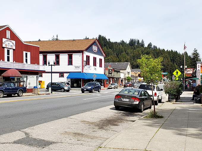 Downtown Boulder Creek stretches before you like a Norman Rockwell painting that somehow escaped the frame and set up shop in the mountains.