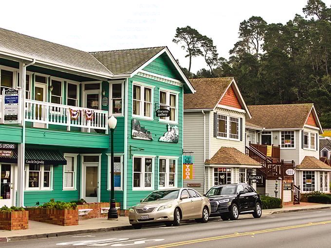 Downtown Cambria's colorful storefronts line up like a welcoming committee, each promising its own unique brand of small-town magic.