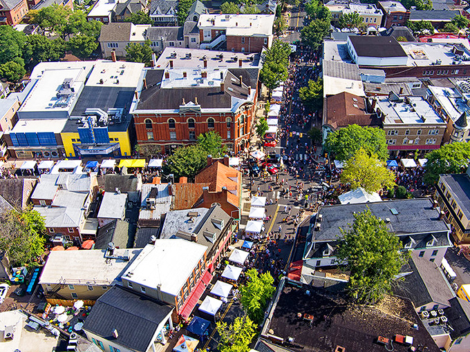 From above, Doylestown looks like someone arranged a perfect small town just for the aerial photographers.