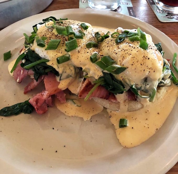 Benedict that would make the Pope jealous. Those perfectly poached eggs nestled on ham with spinach are what breakfast dreams are made of.
