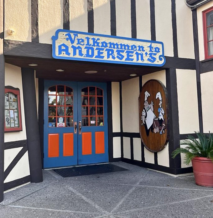 The cheerful blue and orange entrance doors promise Danish hospitality with a California twist&mdash;a roadside oasis worth the detour.