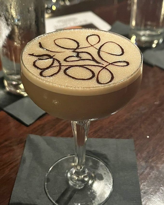 An espresso martini with artistic flair &ndash; because sometimes you need your caffeine and your cocktail to join forces in delicious harmony.