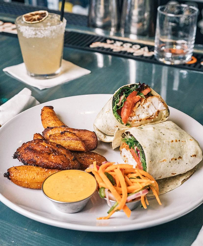 Fish wrap perfection paired with golden plantains, proving healthy can be absolutely delicious when done right.