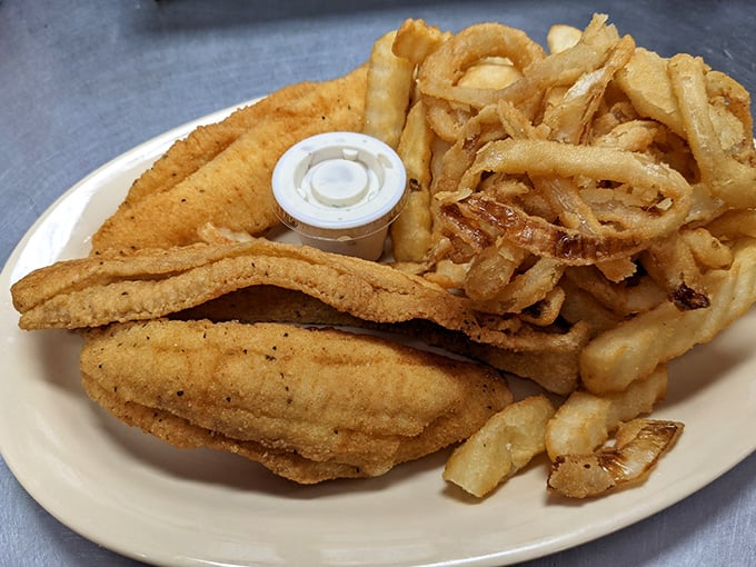 Flounder that tastes like it just had a brief conversation with the fryer. Crispy, golden, and served without pretense&mdash;seafood as it should be.