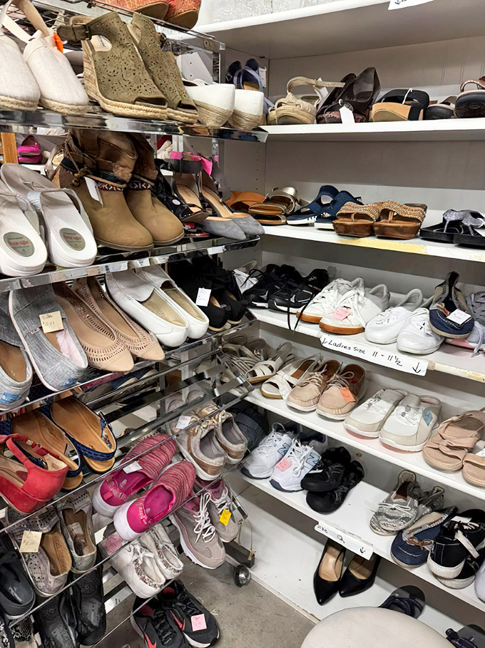 If Cinderella shopped thrift, she'd head straight here&mdash;rows of gently worn footwear waiting for their perfect match to walk in.