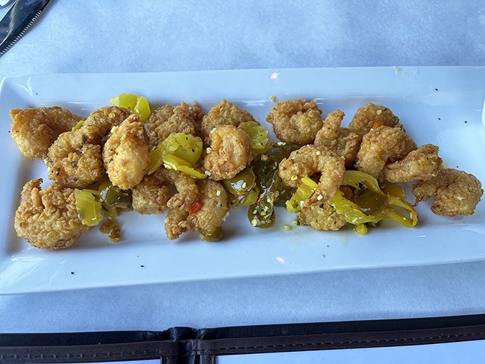 Golden fried shrimp with peppers - sometimes the best appetizers are the ones that disappear fastest.