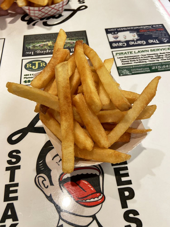 French fries done right&mdash;crispy outside, fluffy inside. The supporting actor that sometimes steals the show from the cheesesteak main character.