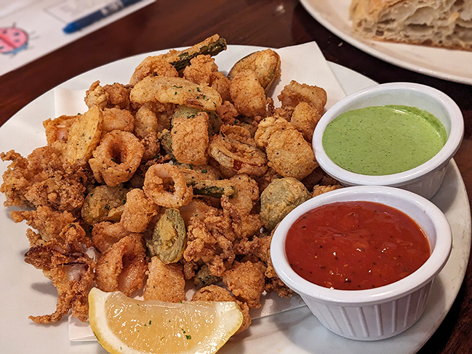 Fritto misto that defies the laws of physics&mdash;somehow both light and substantial, with dipping sauces that demand equal attention.