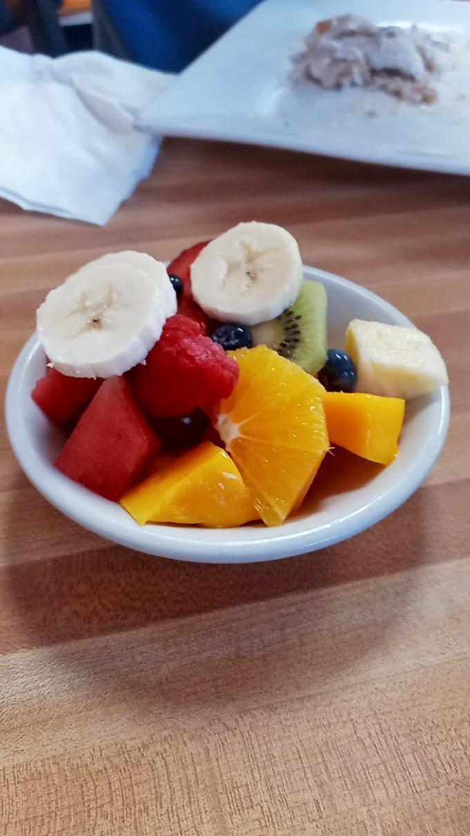A fruit cup that's actually worth ordering—vibrant, fresh, and colorful enough to brighten even the cloudiest Florida morning.