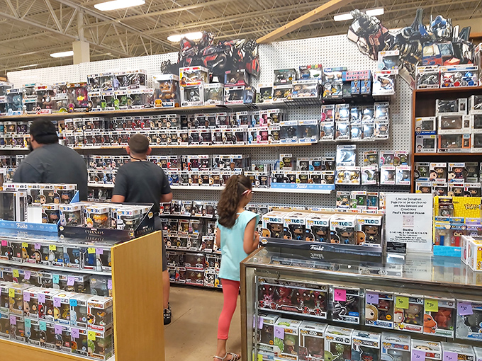 Pop culture collectibles line the walls in this specialized booth. Funko Pops have become the baseball cards of modern collecting&mdash;tiny treasures in boxes.
